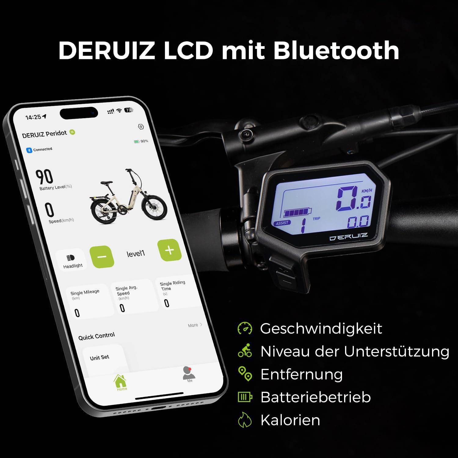 DERUIZ Peridot 2025 E-Bike BL 20" 36cm 500Wh 120kg 120km Klapprad